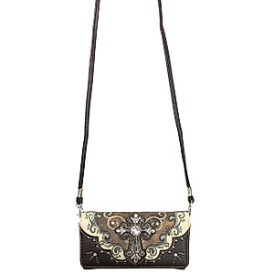 Zelris Western Silver Rhinestone Cross Women Conceal Carry Handbag Wallet Set (Turquoise)