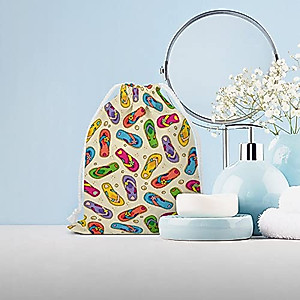 Beach Slippers Drawstring Storage Bag Canvas Printed Case Pouch for Travel Home Sports