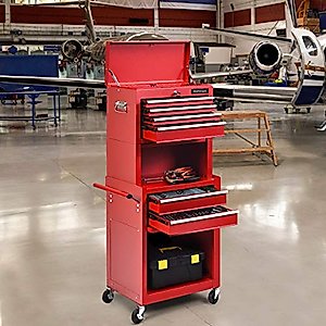 Goplus 6-Drawer Rolling Tool Chest, 3-in-1 Tool Box Organizer w/ Auto Locking System & Lockable Wheels & Sliding Drawers & Detachable Top, Tool Storage Cabinet for Garage Workshop, Red