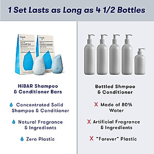 HiBAR Shampoo and Conditioner Bar Set Travel Size Toiletries Color Safe Eco Friendly Solid Bar Zero Waste Sustainable All Natural Vegan Hair Care (Moisturize (with Travel Pouches))