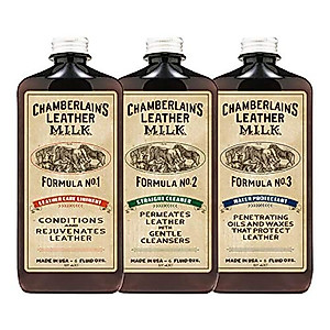 Leather Milk Leather Restoration Kit. Leather Cleaner, Conditioner, and Water Protector - No. 1-3 Leather Care Kit - All Natural, Non-Toxic. 2 Sizes. Made in The USA. Includes 3 Restoration Pads!