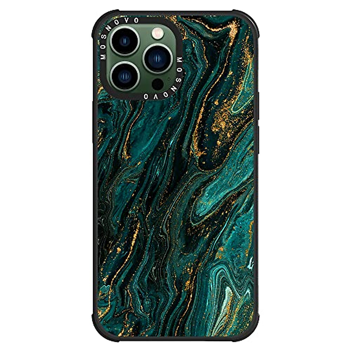 MOSNOVO Case for iPhone 13 Pro Max, [Compatible with Magsafe] [Buffertech 6.6ft Military-Grade Drop Protection] [Anti Peel Off Tech] Clear Phone Case Design - Jade Marble (Real Glitter)