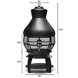 Giantex Wood Burning Chiminea, Heavy Duty Fireplace Chimenea Wooden Fire Pit with 2-Piece Log Grate, Premium Rain Cap & Fire Poker, 360°Fire Retardant Mesh Cover, Ideal for Garden, Patio, Backyard