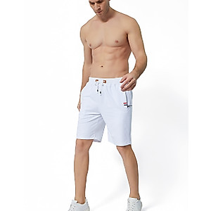 MO GOOD Mens Casual Shorts Workout Fashion Comfy Shorts Summer Breathable Loose Shorts (White, US (34-35))