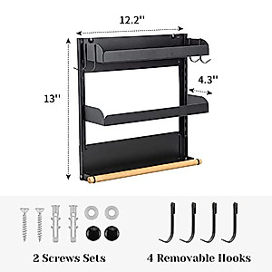 Fashionwu Magnetic Spice Rack, 2 Tier Magnetic Spice Organizer for Refrigerator, Magnetic Shelf with Paper Towel Holder for Kitchen Storage
