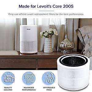 LEVOIT Air Purifiers for Home Large Room, Black & Air Purifier Replacement Filter, 3-in-1 True HEPA, High-Efficiency Activated Carbon, Core 200S-RF, White
