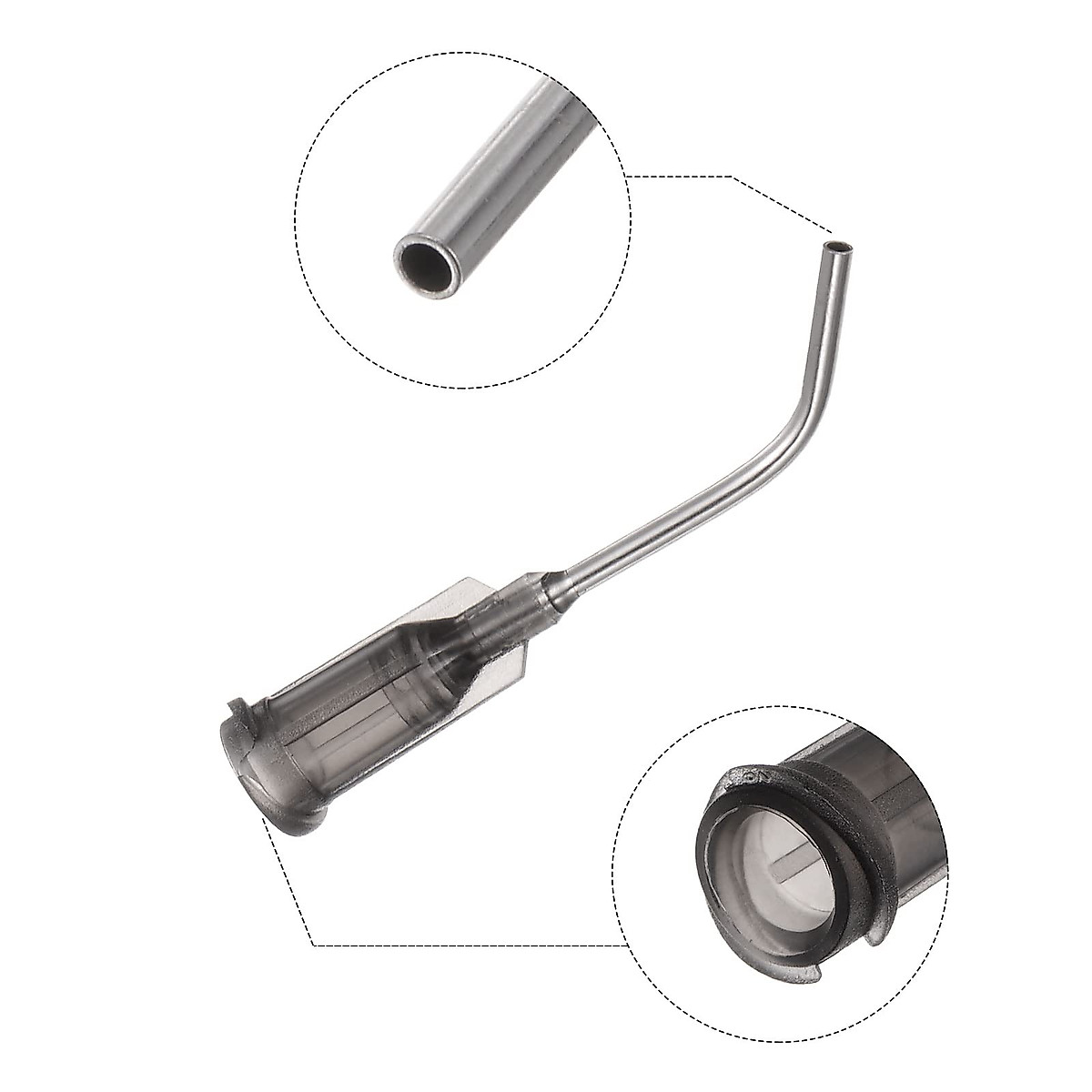 HARFINGTON 12pcs Blunt Tip Dispensing Needles, 16 Gauge 45 Degrees Bent Dispensing Tips 1" End Angled Dispenser Needle with Luer Elbow Blunt Needle for Oil or Glue Applicator, Gray