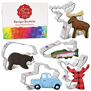 Hunting Cookie Cutters 5-Pc. Set Made in USA by Ann Clark, Deer Head, Grizzly Bear, Moose, Trout Fish, Truck