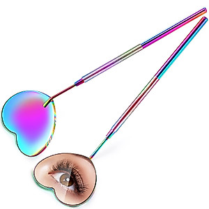 2 Pieces Lash Extension Mirror Lash Mirror for Eyelash Extensions Valentine's Day Lash Extensions Heart Shape Strong Stainless Steel Eyelash Mirror Rainbow Color Mirror for Makeup Lash Supplies Tools