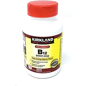 Kirkland-Signature Vitamin B12 5000 Mcg, Supplements,300 Tablets-Support More Quick Dissolve,Cherry Flavor