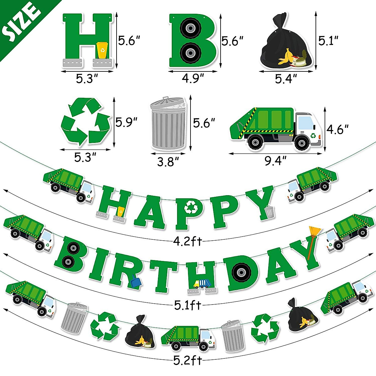 Bessmoso Garbage Truck Birthday Banner Trash Truck Party Supplies Waste Management Recycling Decorations Set of 3