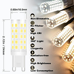 ALIDE G9 5W Led Bulbs 4000K Natural White,50W 60W Halogen Equivalent,AC120V T4 G9 Bi-pin Neutral White Led Bulbs for Chandelier Home Lighting,550LM,10Pack, Non-dimmable