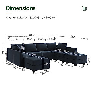 HONBAY Modular Sectional Sofa with Ottoman Oversized U Shaped Couch with Reversible Chaise Velvet Sleeper Modular Sofa Convertible Sectional Couch for Living Room, Dark Blue