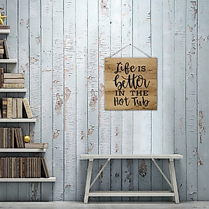 Funny Bathroom Pallet Sign Life is Better in The Hot Tub Rustic Wooden Plank Hanging Sign with Sayings Quote Country Bathroom Wall Sign Wall Hanging Decor for Bathhouse Toilet 12in