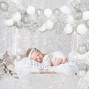 White Silver Snowflake Balloons Garland Arch Kit, Silver Snowflake Confetti Balloons Arch Winter Wonderland Party Decorations for Winter Baby Shower Birthday Baby Its Cold Outside Decorations