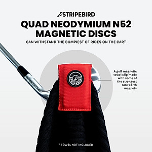 Stripebird - Magnetic Clip for Any Towel (Red) - Highest Strength Magnet - Golf Towel Magnet - Magnetic Golf Towel - Removable from Towels - Magnet Golf Towel - Magnetic Golf Towels for Men
