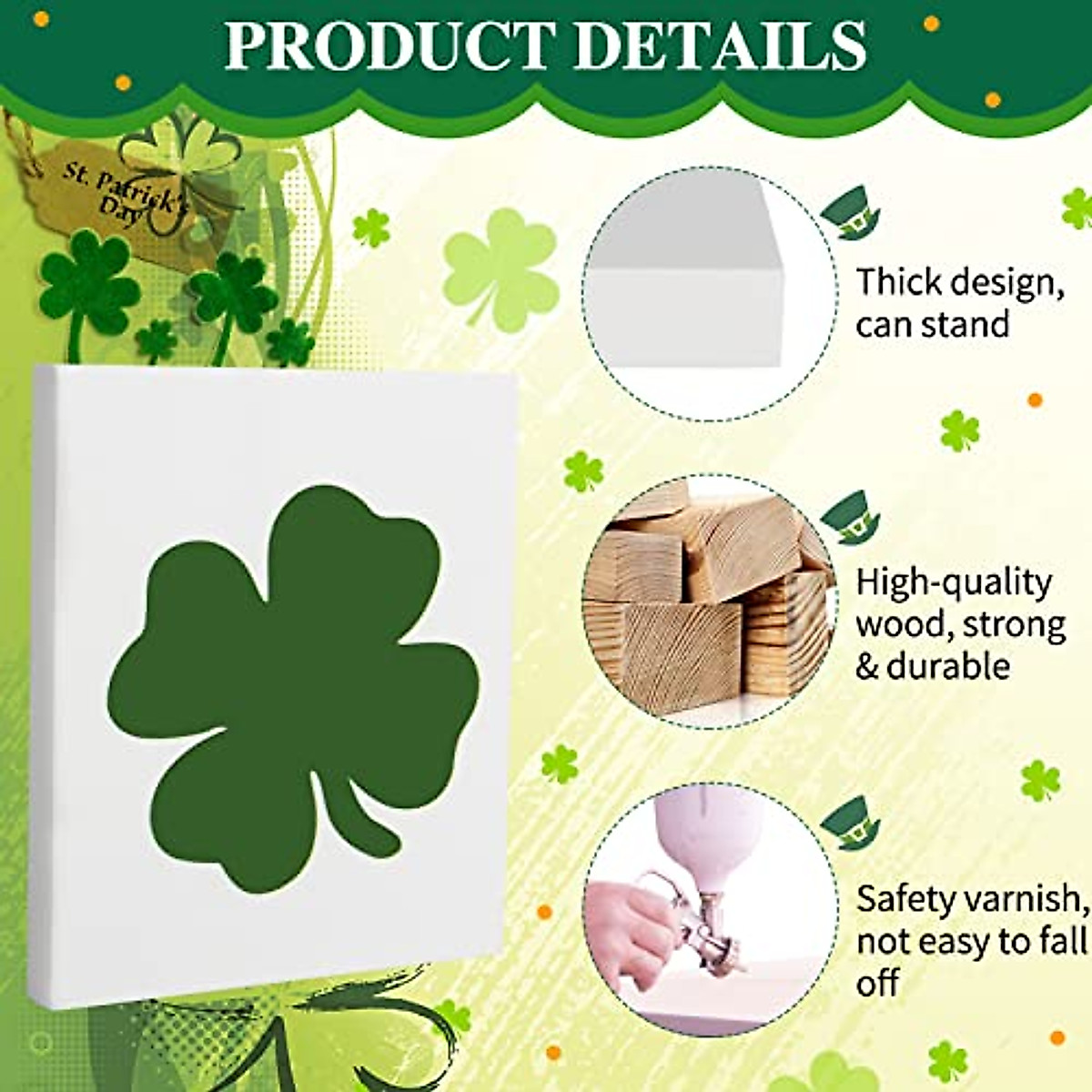 St. Patrick's Day Decorations- St Patricks Day Wood Table Sign with Four Leaf Clover Lucky Sign- St. Patrick's Day Wooden Block St. Patrick's Tiered Tray Decor for Table Home Office Party Decor