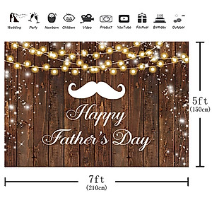 Aperturee 7x5ft Happy Father's Day Backdrop Cute Beards Glitter Goden and White Lights Rustic Wood Photography Background Thanks Daddy Backgrounds Party Decoration Prom Studio Pictures Shoot Props