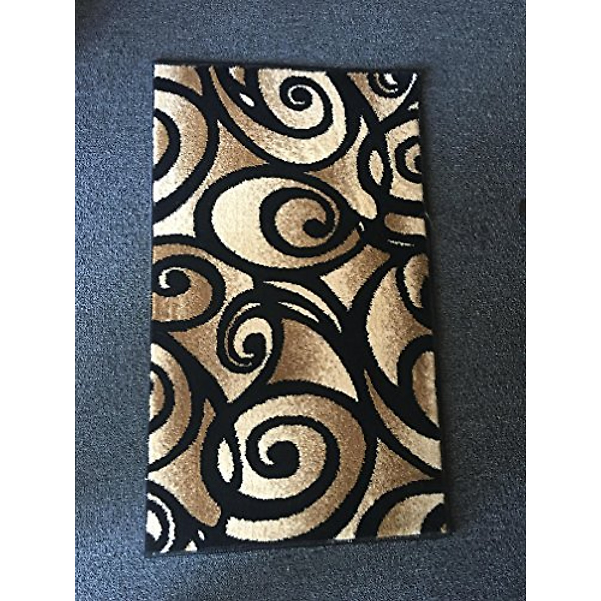 Bellagio Modern Doorway Mat Contemporary Area Rug Black Beige Abstract Swirl Design 341 (2 Feet X 3 Feet 4 Inch)