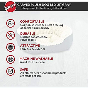 SPOT Ethical Pets Sleep Zone Carved Plush Pet Bed 21” Grey - Pet Bed for Cats and Small Dogs - Attractive, Durable, Comfortable, Washable (32924), 21x17