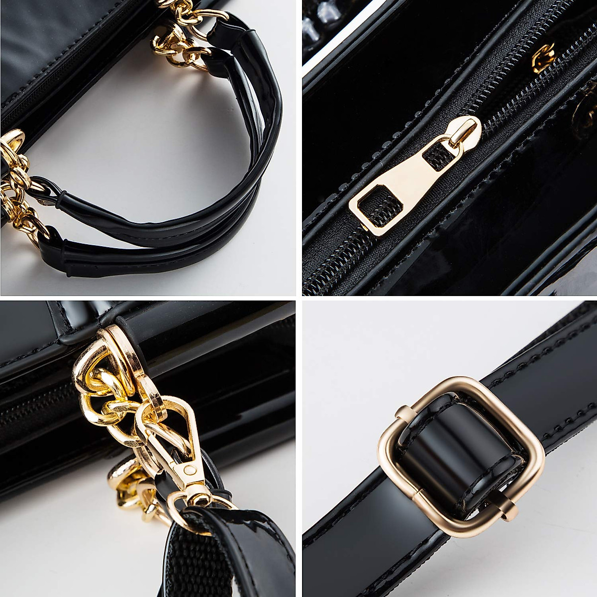 Nevenka Evening Handbags for Women Patent Leather Top Handle Purse Cross-Body Bag for Party Daily Use（Gold）