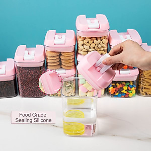 Rubtlamp Airtight Food Storage Container with Easy Lock Lids, 10Pcs Kitchen & Pantry Organization for Cereal, Dry Food, Flour and Sugar, Pasta Containers for Pantry, Includes 10 Labels & 1 Pen(Pink)