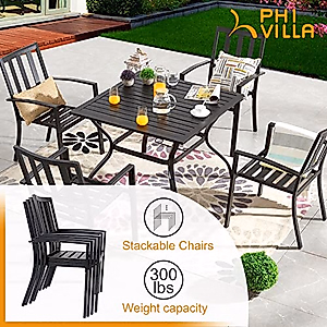 PHI VILLA Patio Dining Chairs, 300Lbs Stackable Wrought Outdoor Metal Dining Chairs with Armrest for Outdoor Kitchen Garden, Backyard - 2 Pack