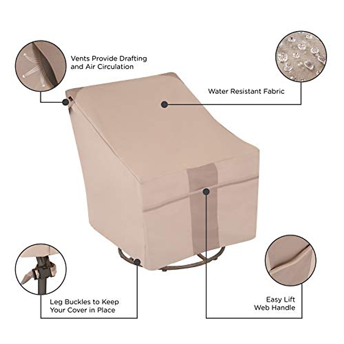 Modern Leisure Monterey Patio Lounge/Swivel Chair Cover - Weather-Resistant Fabric - Outdoor Furniture Protection Perfect for Patio, Deck, and Porch - 37.5" L x 39.25" W x 38.5" H - Beige - 1-Pack