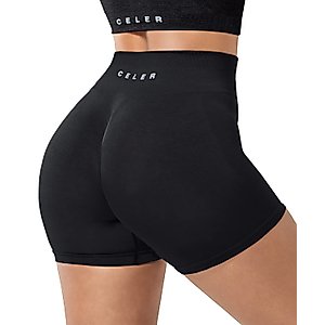 CELER Womens Workout Shorts Seamless Scrunch Butt Gym Shorts High Waisted Yoga Athletic Booty Shorts, Black M