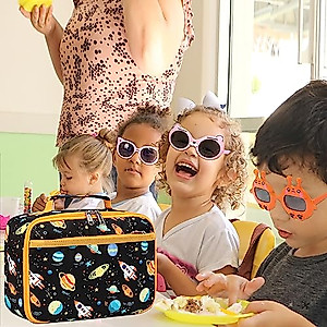 Kids Lunch Box Boys Girls Insulated Lunch Cooler Bag Reusable Lunch Tote Kit for School Travel (Rocket Planet)