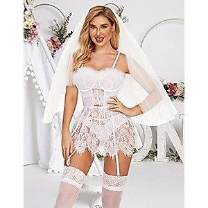 Avidlove Women Bridal Garter Lingerie Sexy Wedding Nightgown Underwire Lace Negligee White M