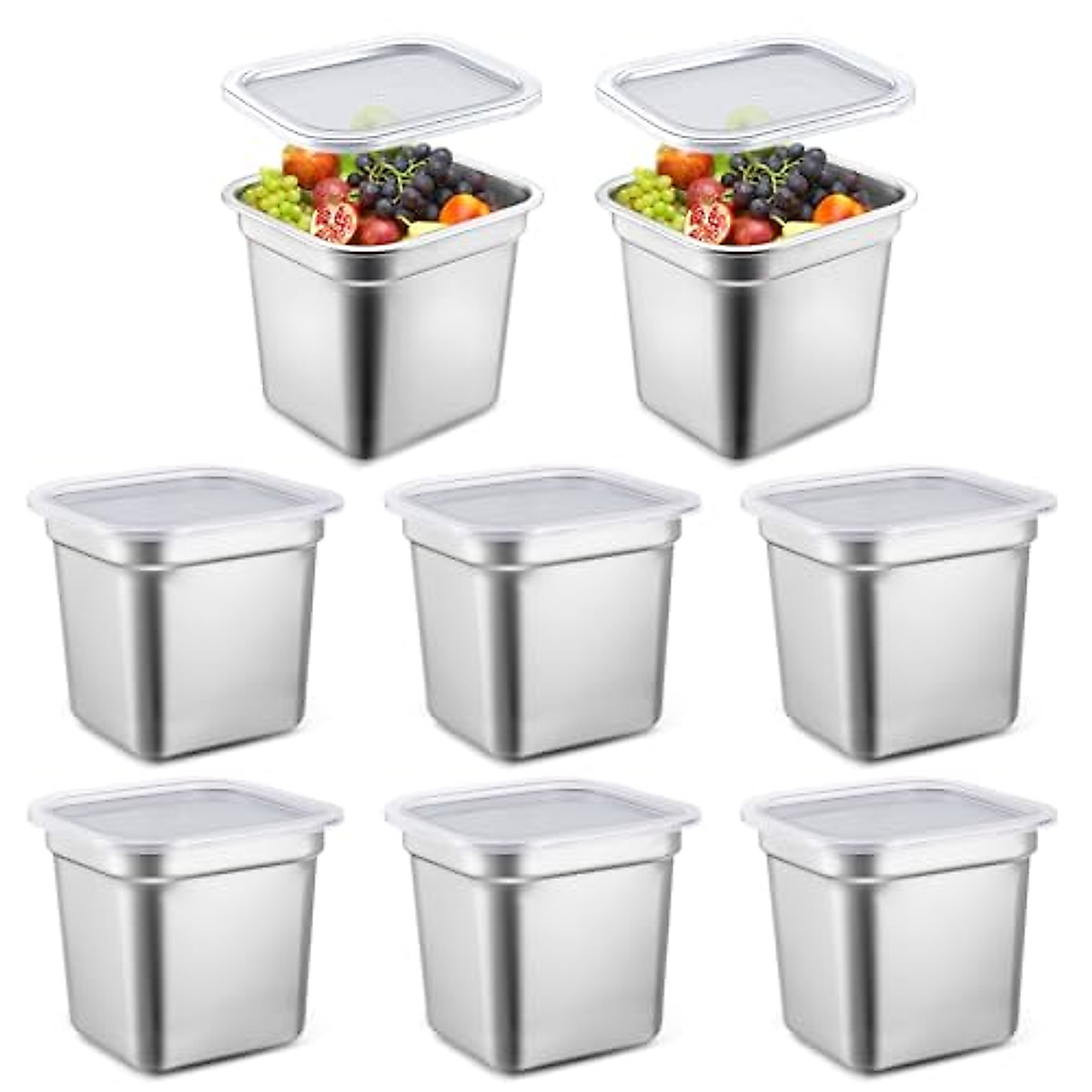 Suttmin 8 Pcs Hotel Pan 1/6 Size Steam Table Pan with PP Plastic Lid Stainless Steel Food Containers with Lids Restaurant Pans Food Prep Pan Anti Clogging Steamer for Buffet Party(6" Deep)