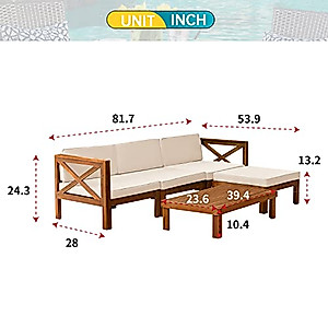 5-Piece Acacia Wood Outdoor Sofa Set Patio Bistro Set Furniture Outdoor Chat Conversation Table Chair Set with Water Resistant Cushions and Coffee Table for Beach Backyard Garden