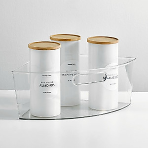 mDesign Kitchen Cabinet Plastic Lazy Susan Storage Turntable Organizer Bins with Built-In Handle - Large Triangle Corner Dividers for Pantry or Cabinets - 1/4 Wedge, 6" Deep Container - 2 Pack - Clear