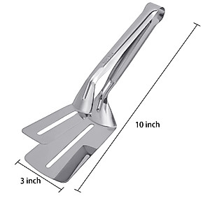 JXHAPY 304 Kitchens Tongs 10 Inch Premium Stainless Steel Multipurpose Gripper Bread Clip/Steak Clamps/Fried Steak Clamp/Barbecue Tongs/Beefsteak Turner Flipper (1)