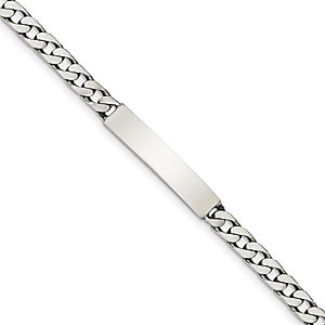 Solid 925 Sterling Silver 7inch Engravable Vintage Antiqued Curb Cuban Link ID Bracelet Engravable Identification Name Bar Tag - with Secure Lobster Lock Clasp 7" (Width = 6mm)