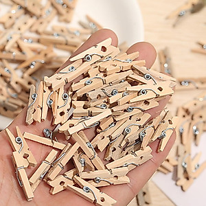 200pcs Natural Wood Mini Clothes Pins with 66ft Jute Twine for Photos, 1 Inch Small Clothes Pins for Photos, Crafts, Artwork, Cocktails, Weddings