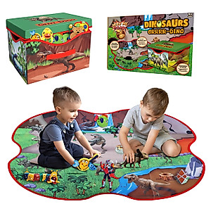 Grrrr-Dino Collapsible Toy Storage Box Chest with Lid and Playmat,Transforming Toy Box Foldable Dinosaur Floor Interactive Playmat for Toddlers Ages 3+
