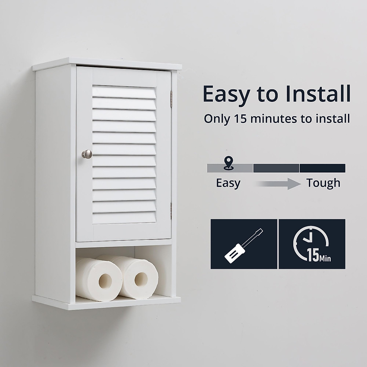 FRALIMK Bathroom Wall Cabinet, Single Door Over The Toilet Storage, Adjustable Shelves, Louver Door, Space Saver, Wall Mounted Organizer, 13 * 25 inches