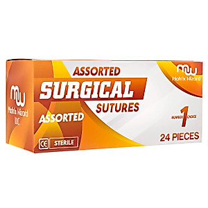 Mixed Sterile Suture Thread with Needle (Dissolvable and Non-dissolvable 0, 2-0, 3-0, 4-0, 5-0, 6-0) - Stitch Up Gear, Medical Surgical Suturing Kit, First Aid Field Emergency Demo, Camping Safety Kit