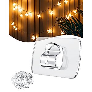 ispneay Mini Light Clips Small Adhesive Hooks: Indoor 100 Clear Mini Clips and 110 Strips for Hanging - Tiny Decorative Wall Hooks for Lights - Christmas Decorations Halloween Decor Small Hooks