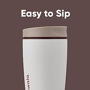 Owala SmoothSip Slider Insulated Stainless Steel Coffee Tumbler, Reusable Iced Coffee Cup, Hot Coffee Travel Mug, BPA Free 12 oz, Tan/White (Vanilla Bean)