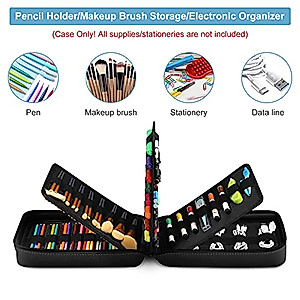 FINPAC Pencil Case Holder Slot, Large MultiLayer Watercolor Pen Bag w/Zipper Front Pocket, Big Organizer for 200 Colored Pencils/130 Gel Pens, Marco Pens/Markers to Artists, Painters, Planners