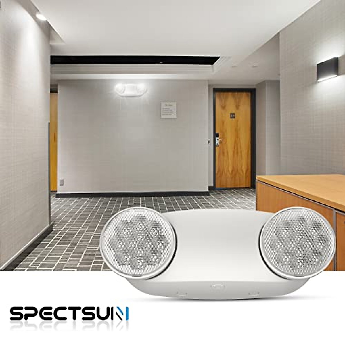 SPECTSUN 8 Pack LED Exit Emergency Light Combo with Battery Backup-US Standard Commercial Corded Emergency Exit Sign Lights for Home Power Failure,UL 924 Certified,Elm2 Emergency Lighting Exit Signs