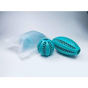 ¡¡2 UNIDADES EN EL MISMO PAQUETE!! Pelota Y Rugby para Perros, DISPENSADORES DE ALIMENTO, TRATAMIENTO DE LIMPIEZA Dental, para MASTICADORES IMPULSIVOS, JUGUETE para MASTICAR DURADERO (Azul Marino)