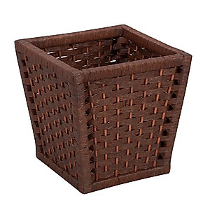 Household Essentials ML-7031 Paper Rope Wicker Waste Basket | For Bedrooms & Bathrooms | Dark Brown Stain