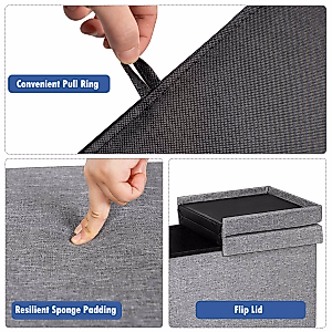 Giantex Folding Storage Ottoman 30 Inches W/Lift Top, 80L Large Storage Space and Padded Seat Bed End Bench Storage Chest for Living Room Bedroom Hallway Entryway Fabric Shoe Bench Footrest (Sliver)