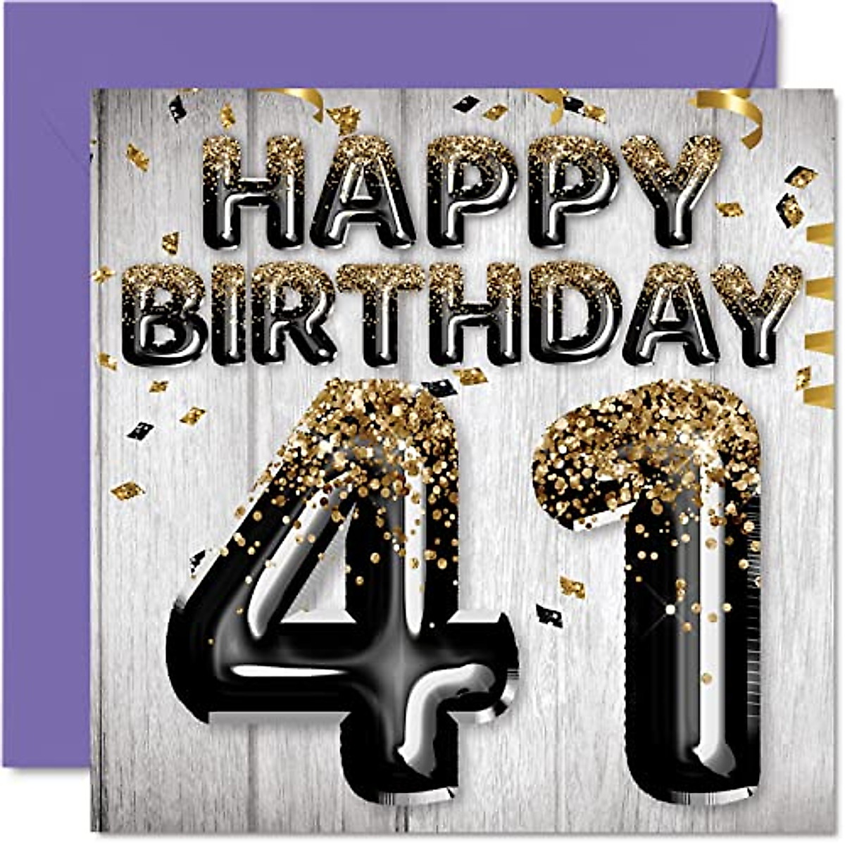 41st Birthday Card for Men - Black & Gold Glitter Balloons - Happy Birthday Cards for 41 Year Old Man Dad Cousin Friend Brother Uncle, 5.7 x 5.7 Inch Forty-One Forty-First Bday Greeting Cards Gift