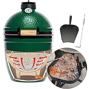 Unidanho Ash Pan and Charcoal Basket Kit for Big Green Egg, 14 Inches Stainless Steel Charcoal Basket & Stainless Steel Ash Tool Kit for Big Green Egg Large, Charcoal Smoker Wood Burning Stove