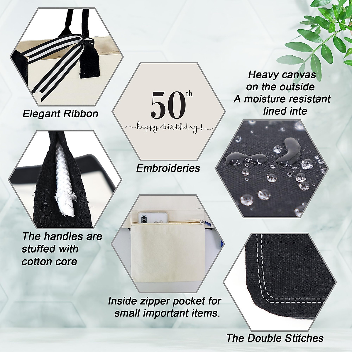 BeeGreen Tote Bag For Women Happy 50th Birthday Gifts For Women 13oz Canvas Beach Bag With Inner Pocket - Retirement Gifts For Women, Mom, Friends, Sisters, Teachers - Perfect Bags For Women